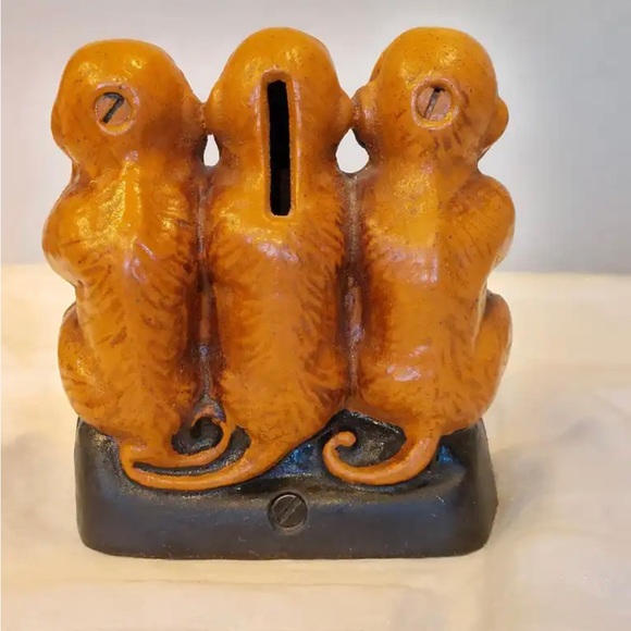 Vintage | Accents | Vintage Cast Iron 3 Monkeys Bank Speak Hear See No ...